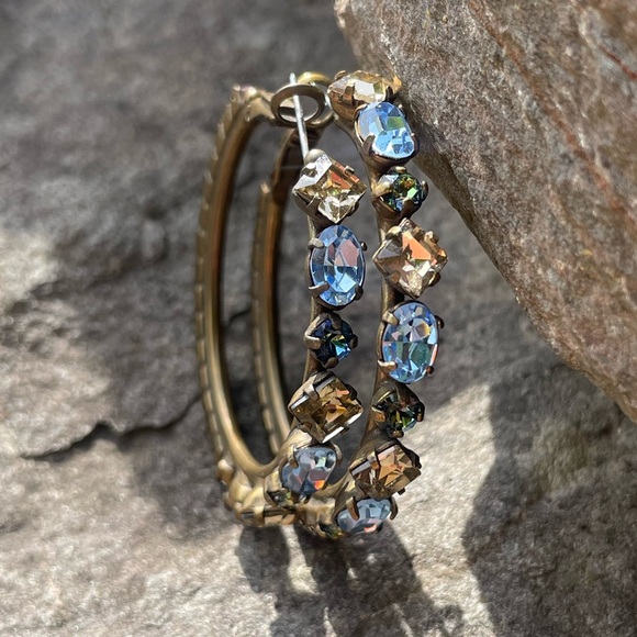 Sorrelli | Jewelry | Vintage Sorrelli Blue Crystal Antiqued Gold Hoop ...